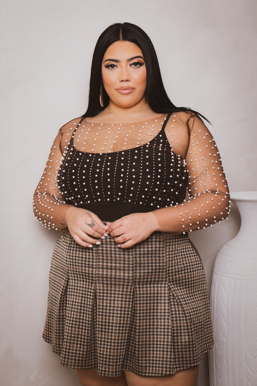Plus Size Naleah Pleated Skirt- Mocha – Curvy Sense