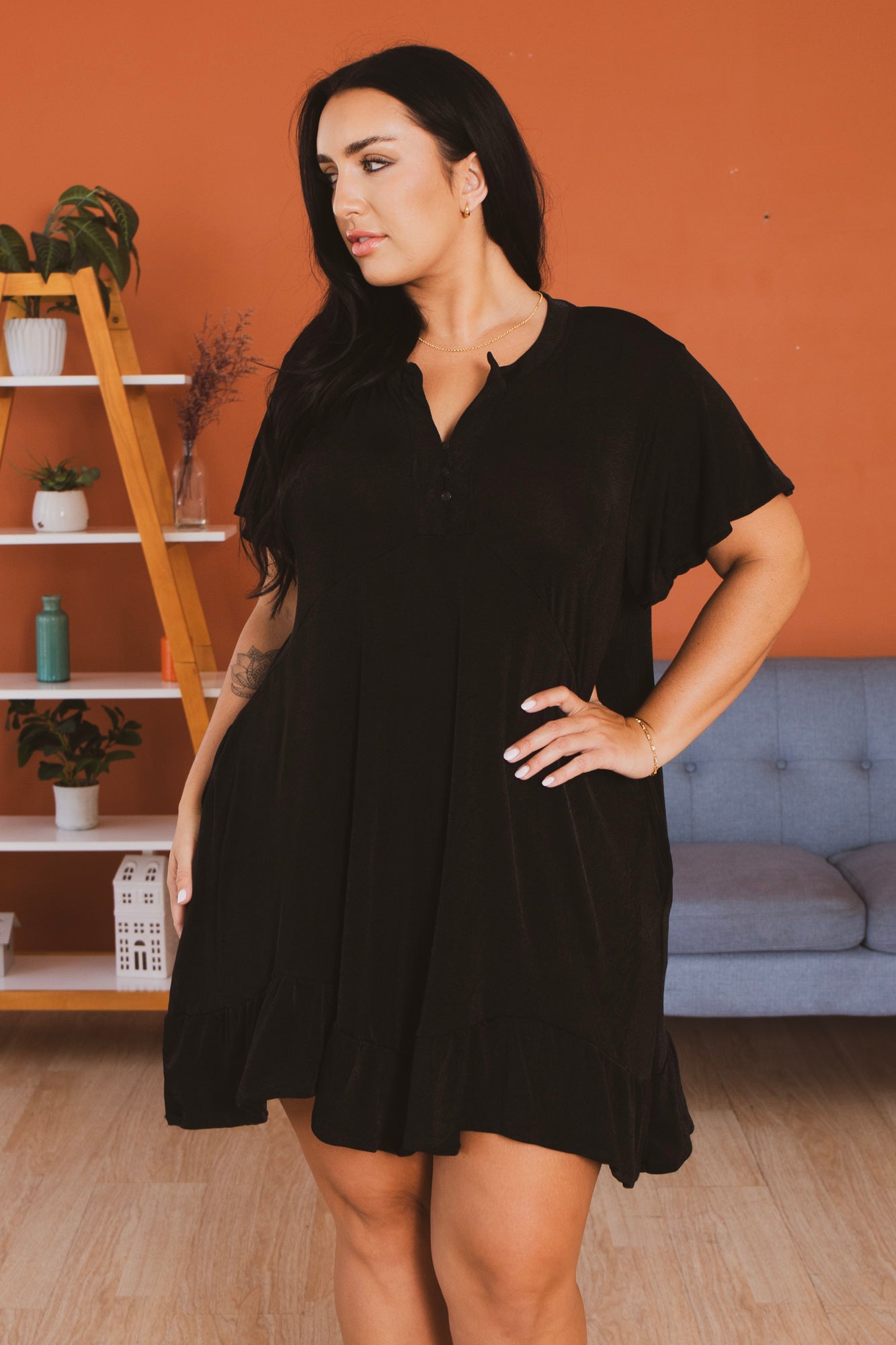 Plus Size Easy Days Ruffle Hem Dress - Black – Curvy Sense