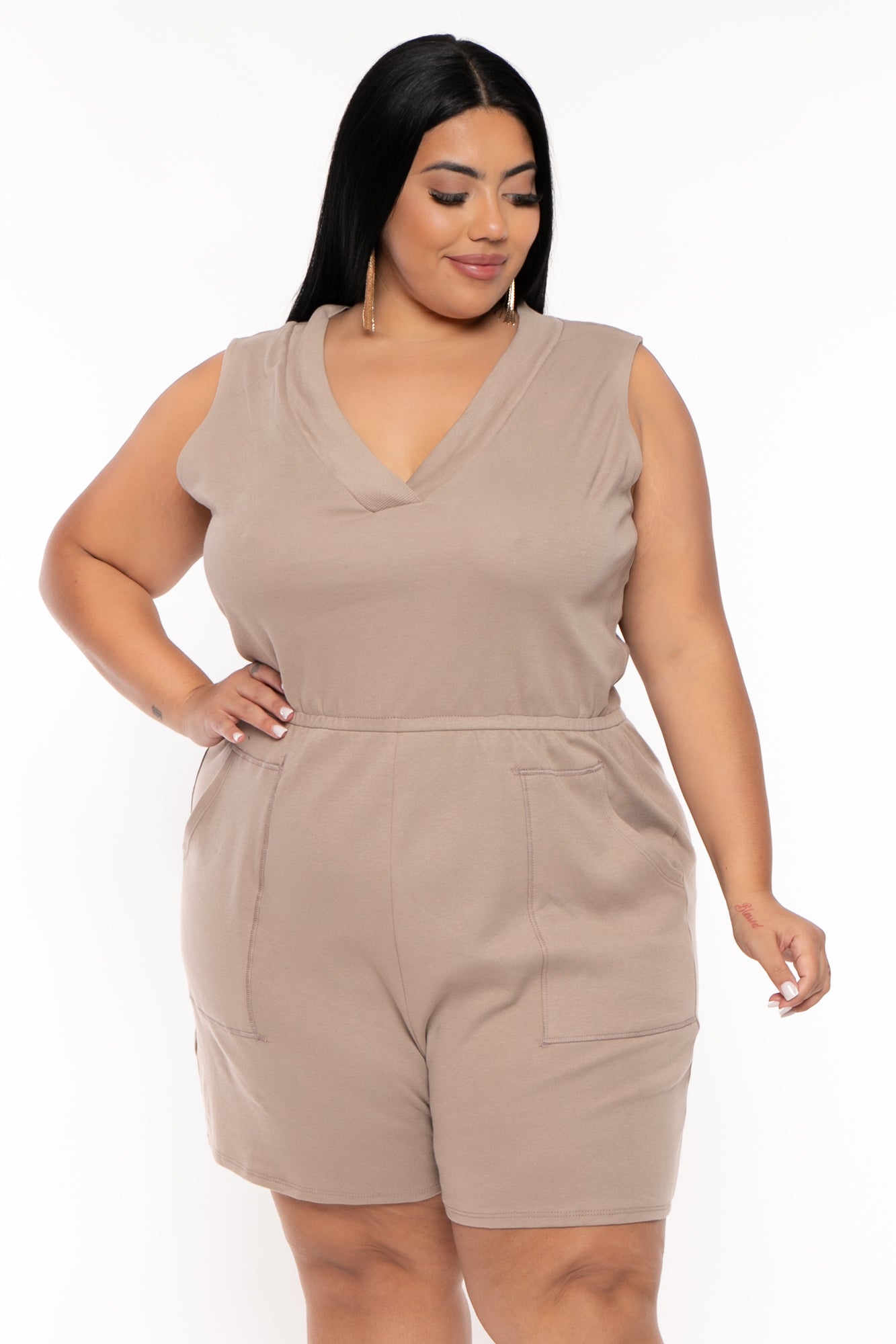 Plus Size Lennie Basic Romper - Mocha – Curvy Sense