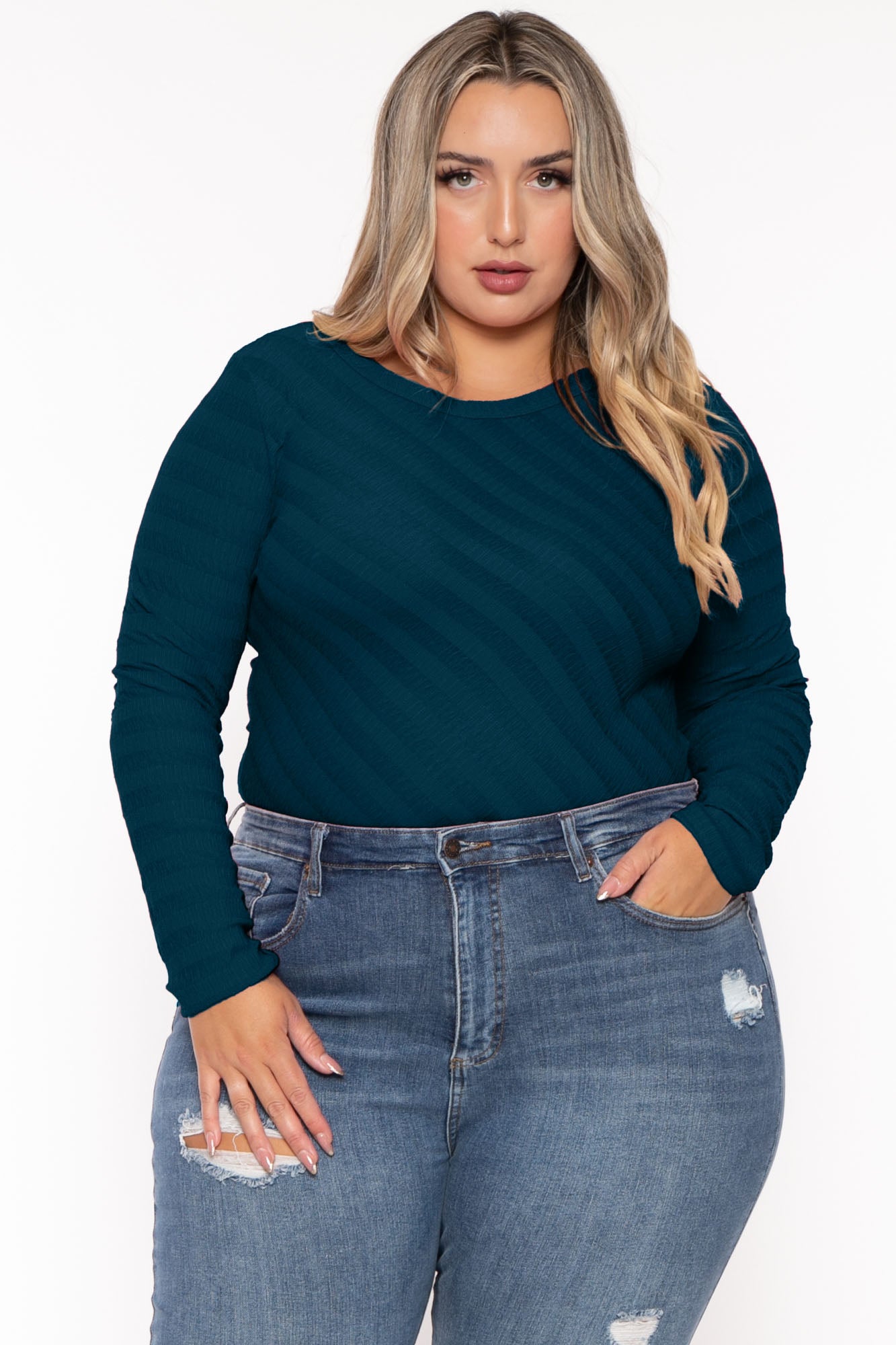 Plus Size Amina Crew Neck Bodysuit - Teal – Curvy Sense
