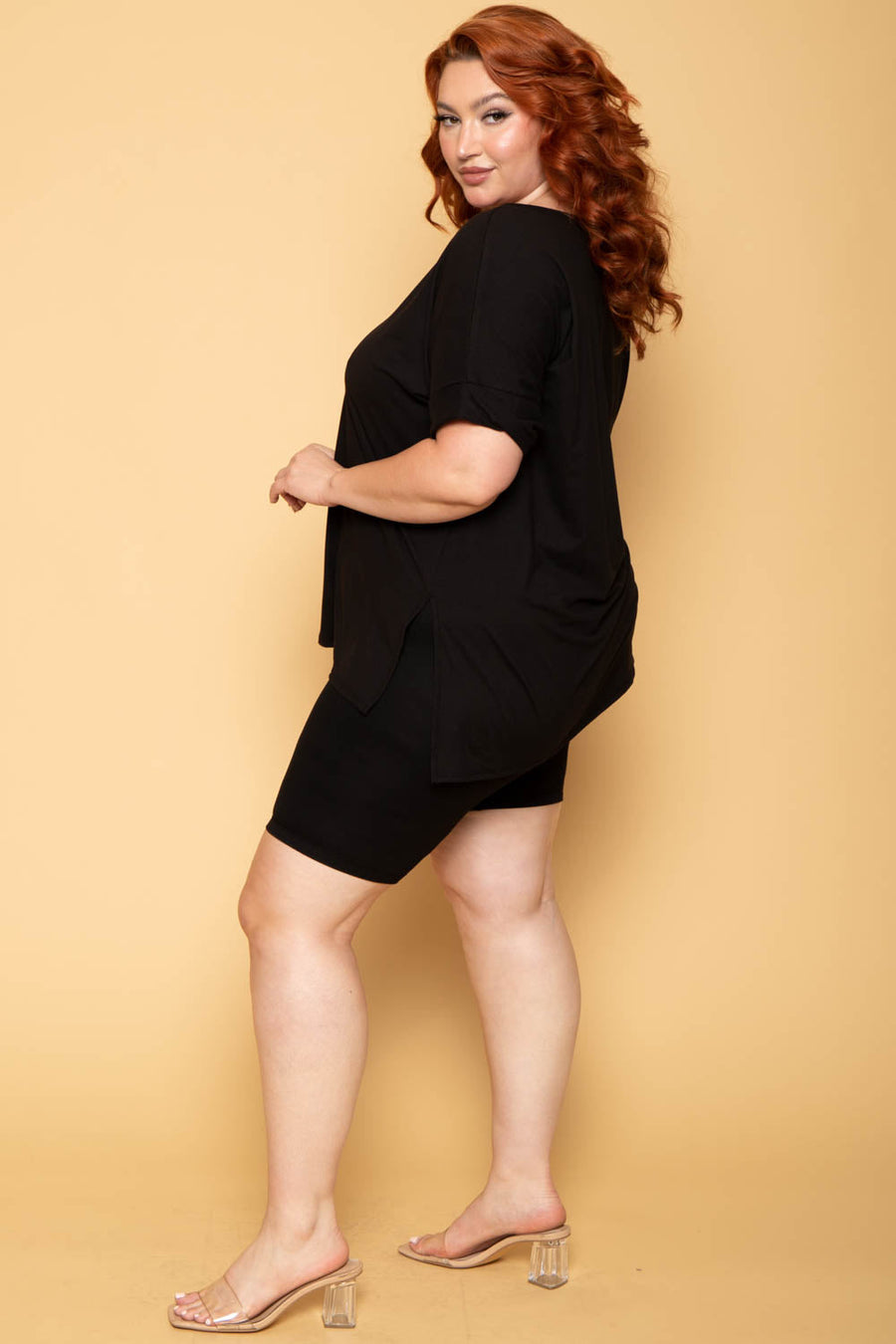 Plus Size Lexa Tee And Biker Short Set - Black – Curvy Sense