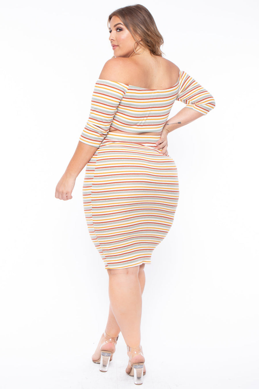 Plus Size Striped Off The Shoulder Matching Set - Cream – Curvy Sense